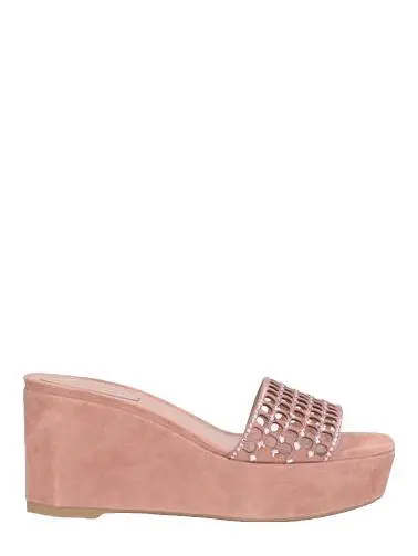 Rene Caovilla Suede Slide Sandals With Crystals And Cutout - Pink