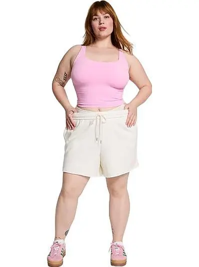 Pink Campus Fleece Shorts - Beige