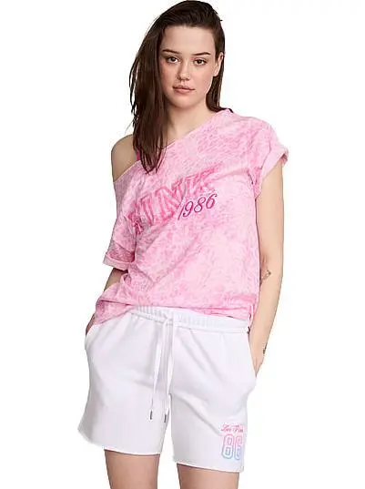 Pink Campus Fleece Relaxed Fit Shorts - White,ivory