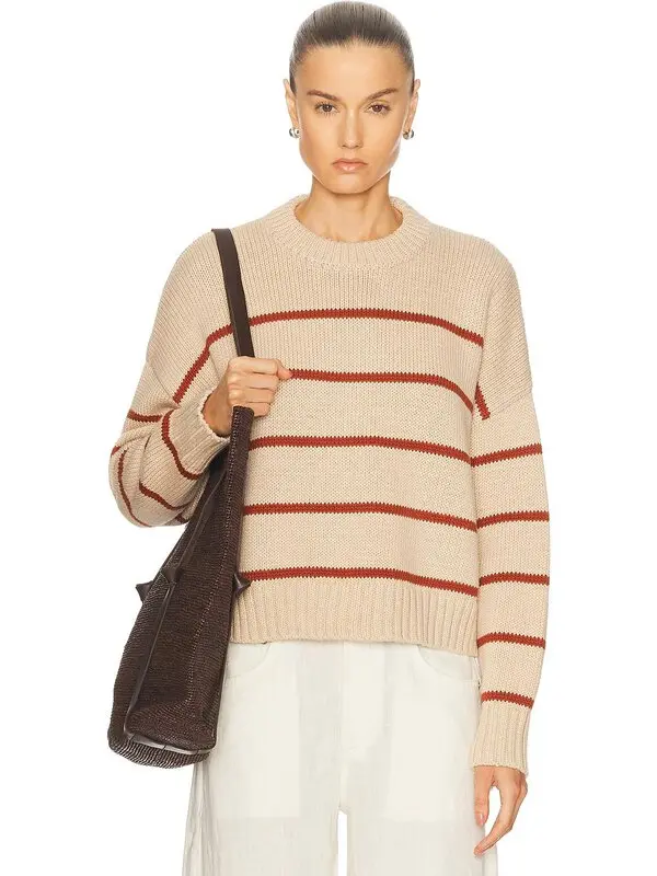 Jenni Kayne Chloe Crewneck Sweater - Oat & Coral Stripe
