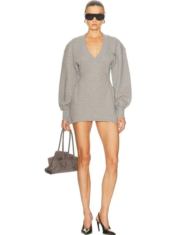 Attico Long Sleeve Fleece Mini Dress - Melange Grey