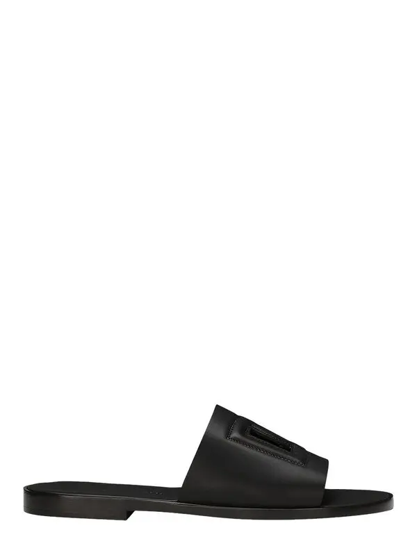 Dolce & Gabbana Leather Slides With Cutout - Black