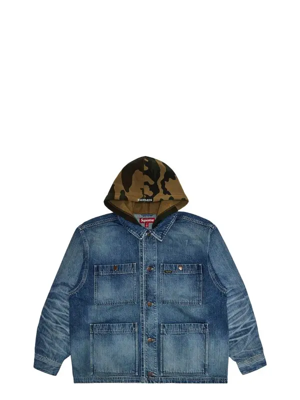 Supreme Worn Hooded Chore Coat - Blue