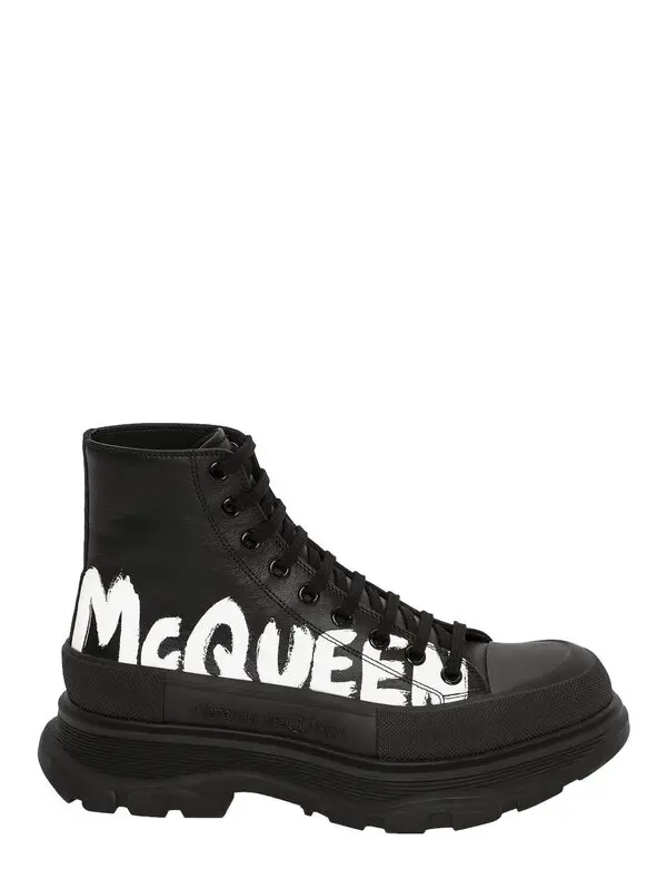 Alexander McQueen Tread Slick Graffiti Logo Boots - Black