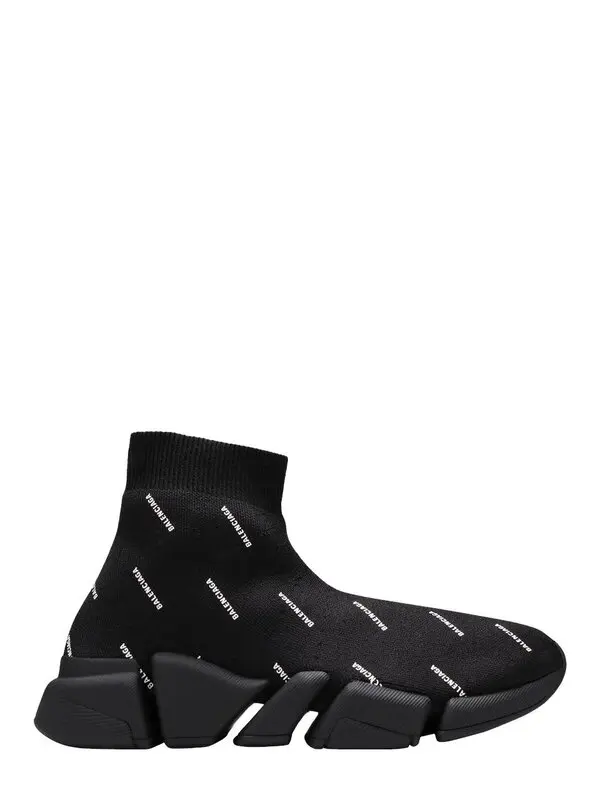 Balenciaga Speed 2.0 Allover Logo Sneakers - Black