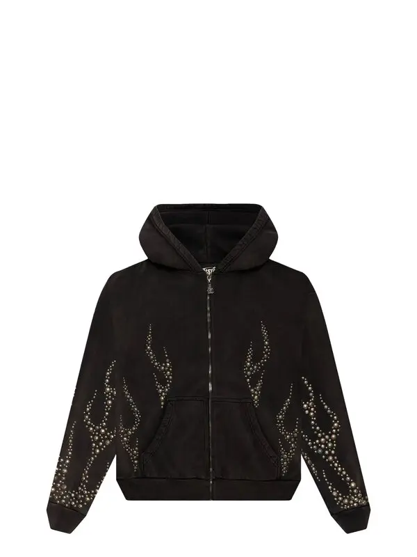 HELLSTAR Studded Flame Zip-up Hoodie - Black