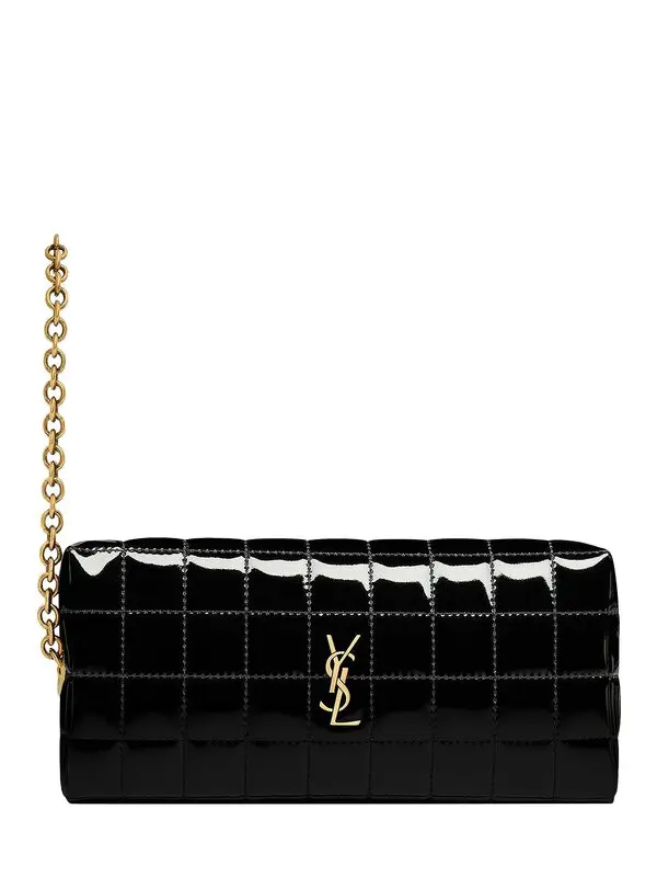 Saint Laurent Cassandre Matelassé Carré Pouch On Chain - Black