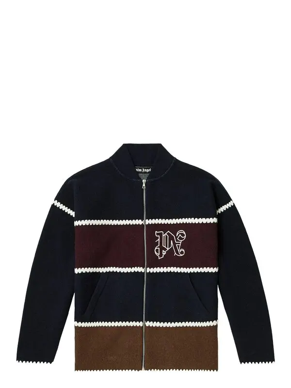 Palm Angels Monogram Striped Knit Jacket - Blue