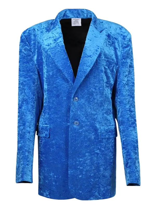 Vetements Boxy Single Breasted Velvet Tailored Jacket - Blue