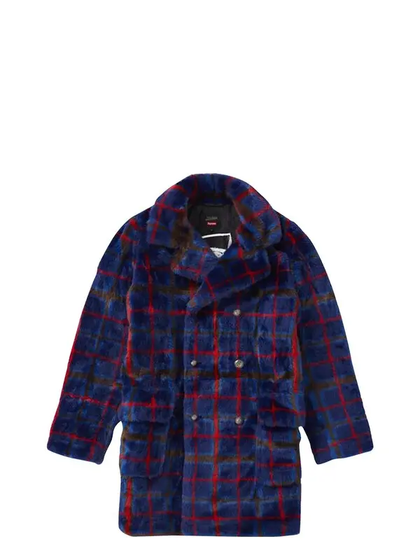 Supreme X Jean Paul Gaultier Plaid Faux Fur Coat - Blue