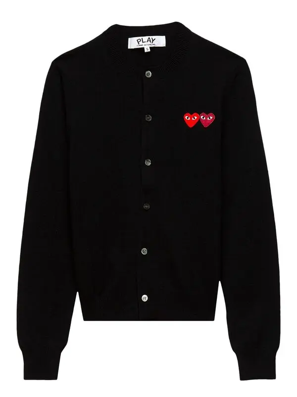 Play Comme Des Garcon Double Heart Cardigan - Black
