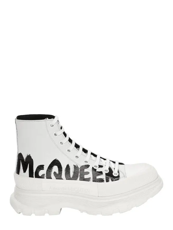 Alexander McQueen Tread Slick Graffiti Logo Boots - White