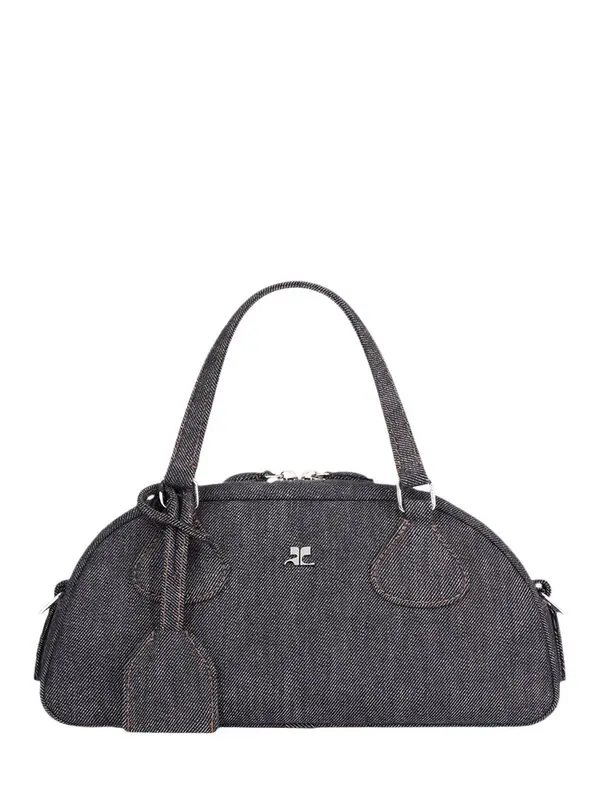 COURREGES Friday Denim Bowling Baguette Bag - Grey