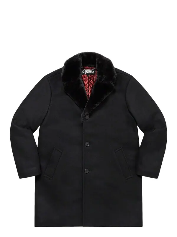 Supreme Fur Collar Car Coat - Black