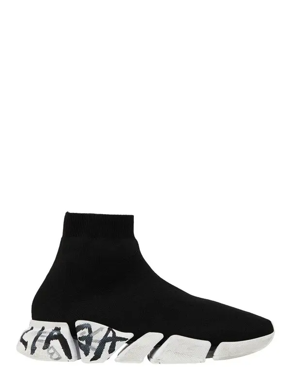 Balenciaga Speed 2.0 Worn-out Graffiti Sneakers - Black