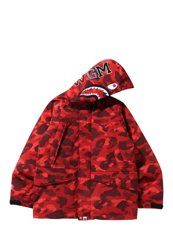 A BATHING APE Color Camo Shark Snowboard Down Jacket - Red