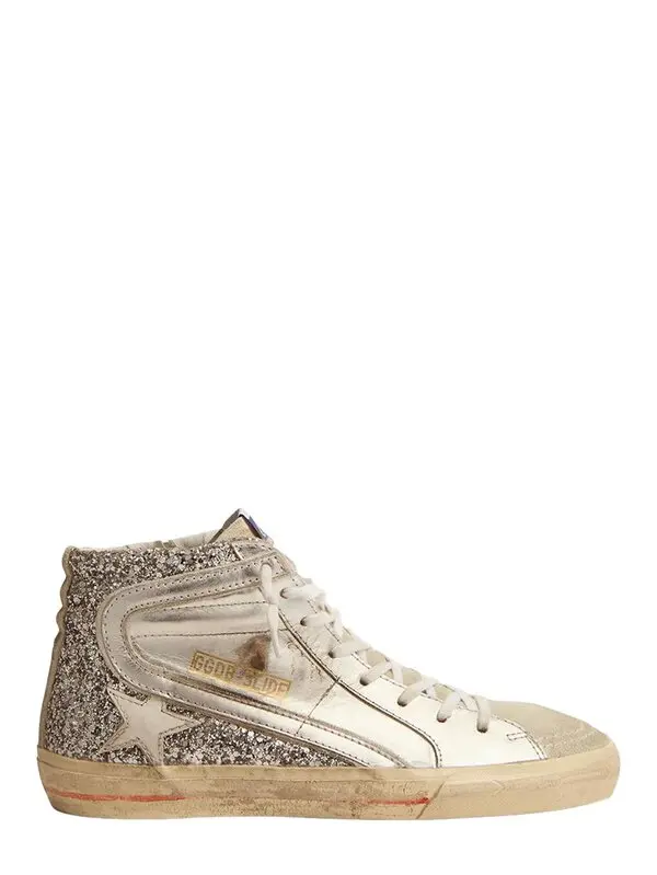 Golden Goose Slide Glitter Sneakers - Silver