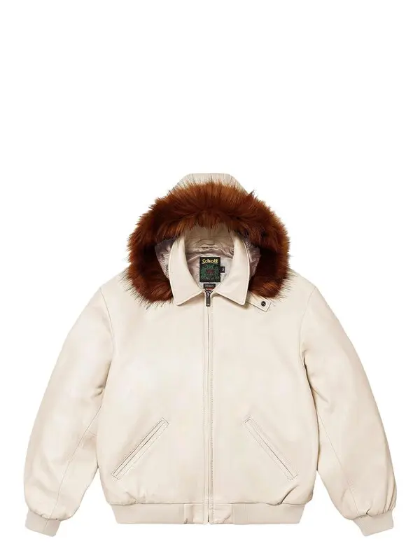 Supreme X Schott Hooded Leather Bomber Jacket - Cream