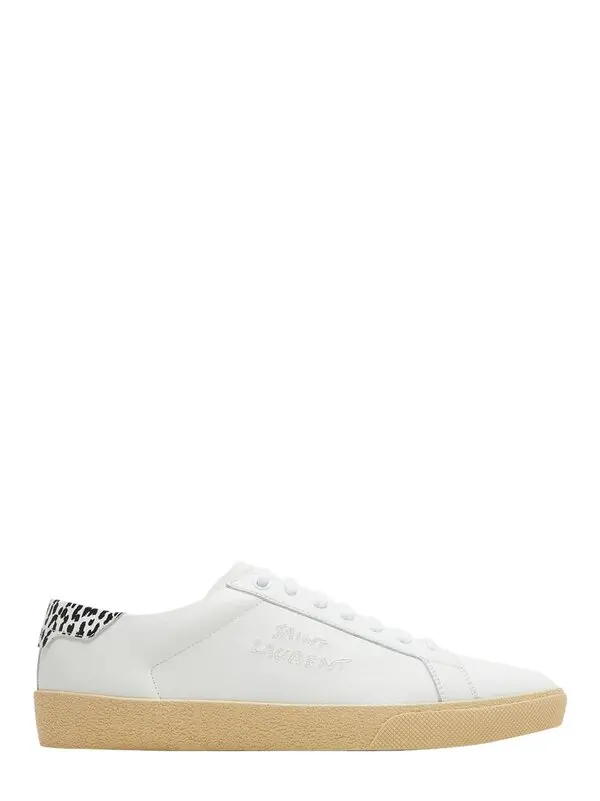 Saint Laurent Sl-06 Court Leather Leopard Sneakers - White