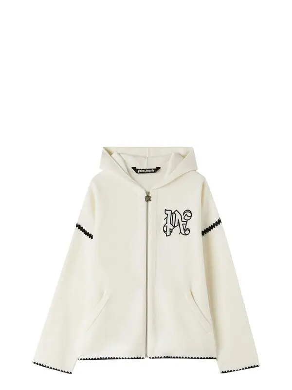 Palm Angels Monogram Knit Zip-up Hoodie - Cream