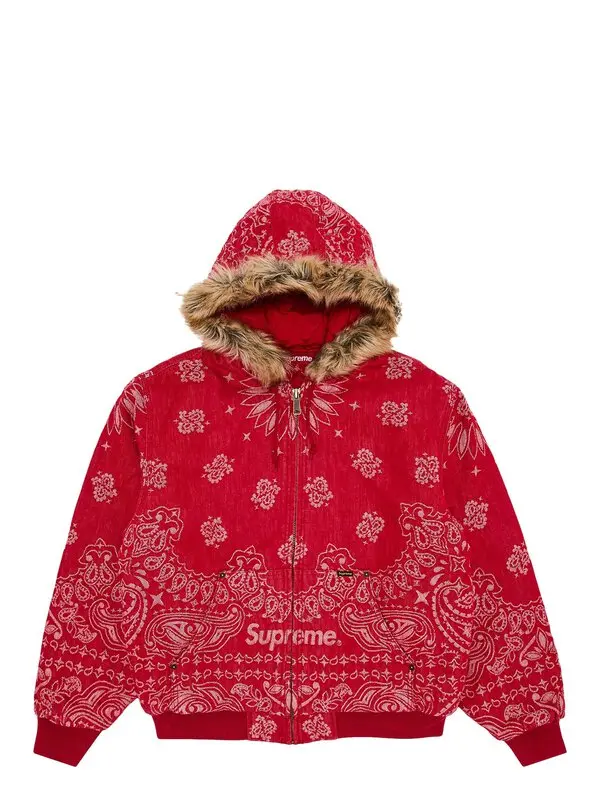 Supreme Bandana Jacquard Denim Hooded Work Jacket - Red