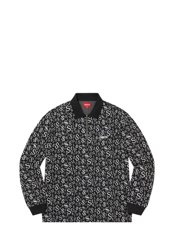 Supreme Currency Jacquard Zip Long-sleeve Polo - Black