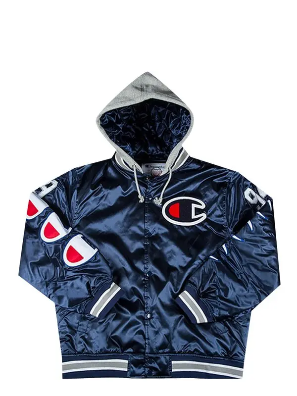 Supreme X Champion Hooded Satin Varsity Jacket - Blue