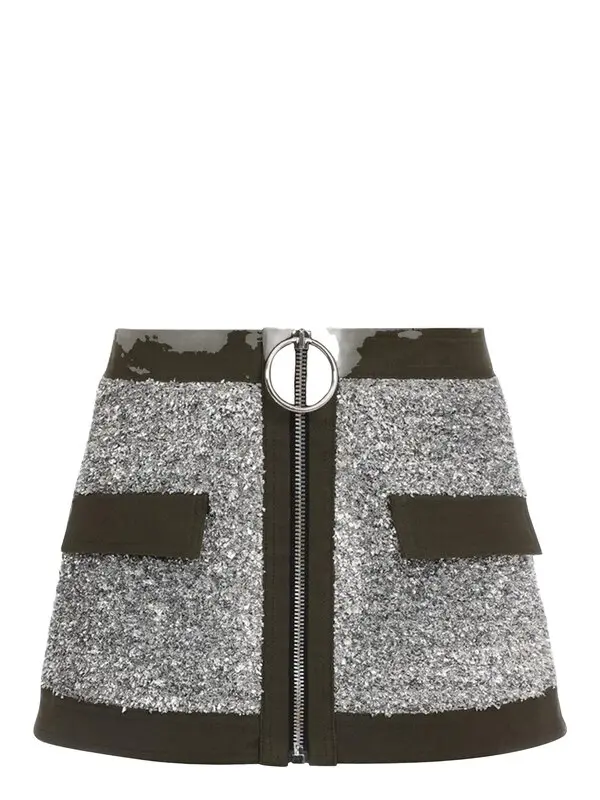 Balmain Short Low-rise Tweed And Canvas Skirt - Silver