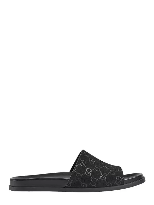 Gucci Engraved Gg Monogram Slide Sandal - Black