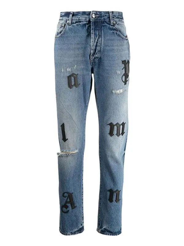 Palm Angels Logo Patch Classic 5 Pocket Jeans - Blue