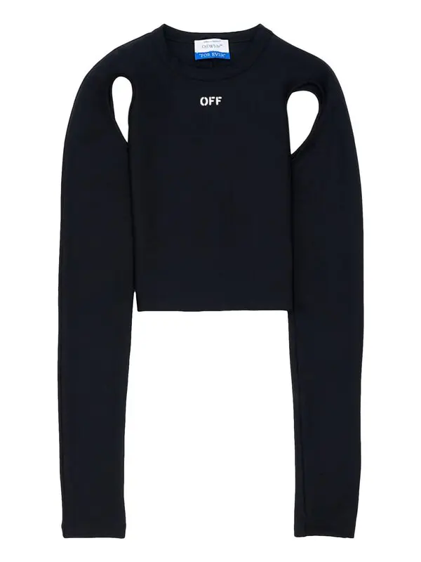 Off-White Sleek Long-sleeve Crop Top - Black