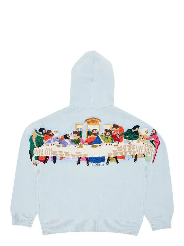 Supreme Last Supper Embroidered Zip Up Hooded Sweater - Blue