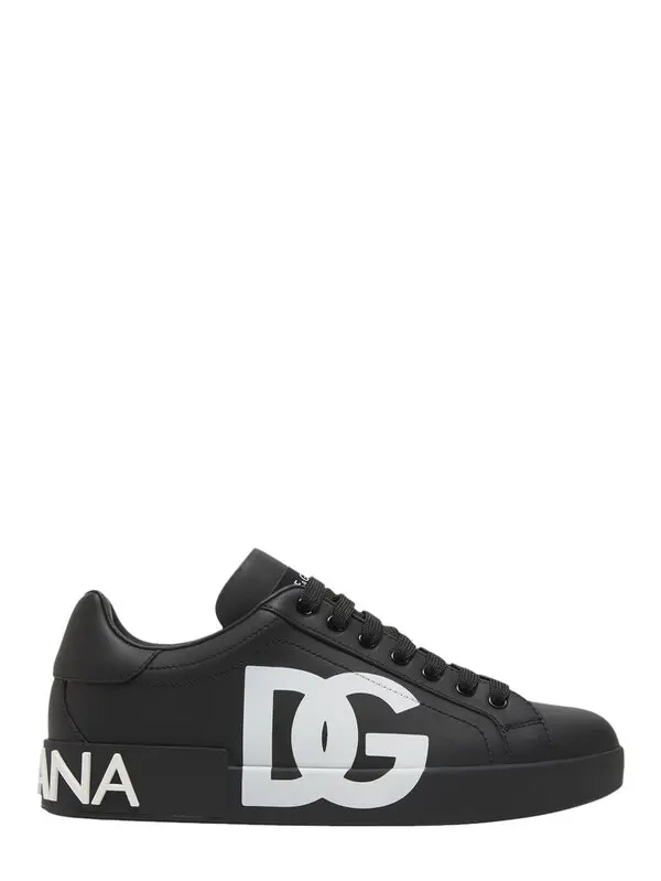 Dolce & Gabbana Portofino Low Top Sneakers With Dg Logo - Black