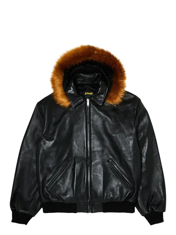 Supreme Hooded Leather Bomber Jacket - Black