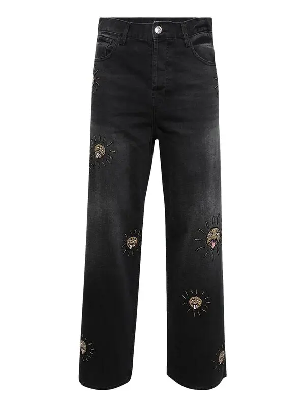 NAHMIAS Beaded Sun Wide Leg Jeans - Black