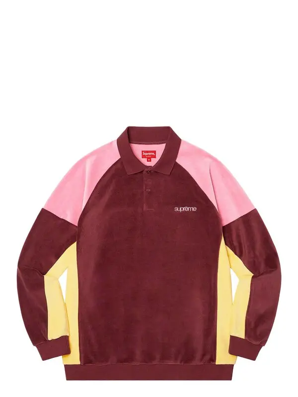 Supreme Paneled Velour Long-sleeve Polo - Red