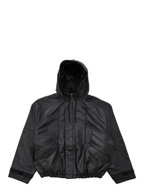 Supreme Hooded Leather Flight Bomber Jacket - Black