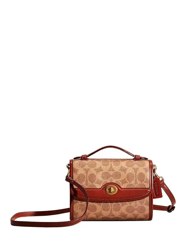 COACH® Kip Turnlock Crossbody In Signature Canvas - Brass/tan/rust