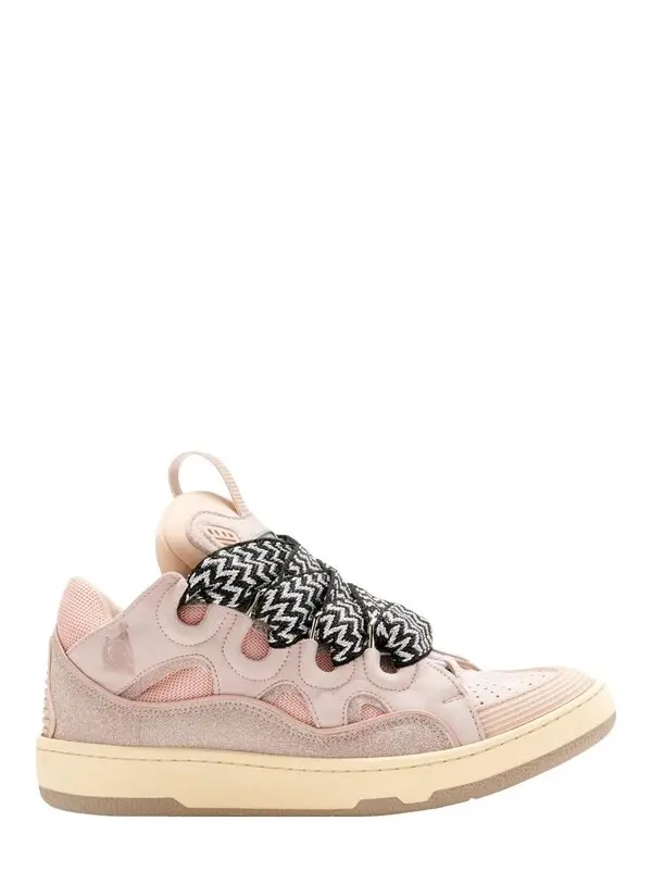 LANVIN Curb Leather And Glitter Sneakers - Pink