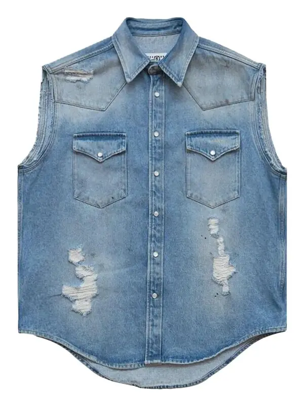 MAISON MARGIELA Sleeveless Distressed Denim Shirt - Blue