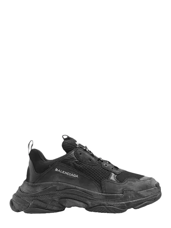 Balenciaga Triple S Distressed Sneakers - Black