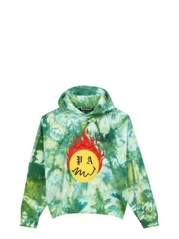 Palm Angels Tie Dye Burning Head Hoodie - Green