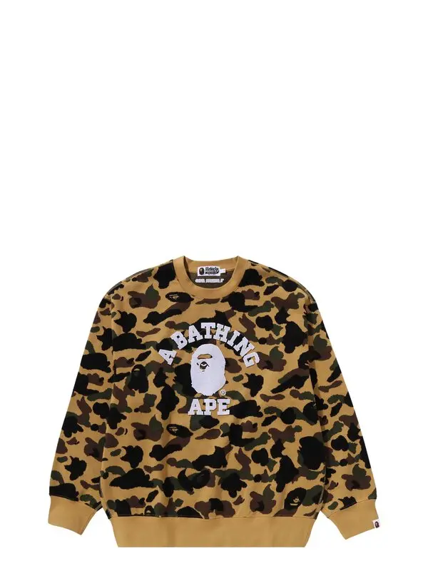 A BATHING APE 1st Camo Jacquard College Relax Fit Crewneck Sweatshirt - Yellow