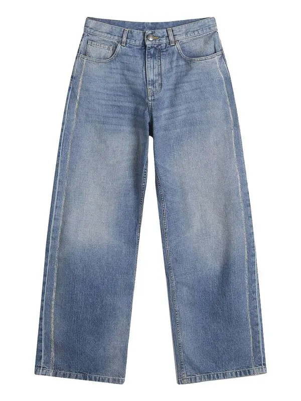 Palm Angels Curved Logo Loose Jeans - Blue