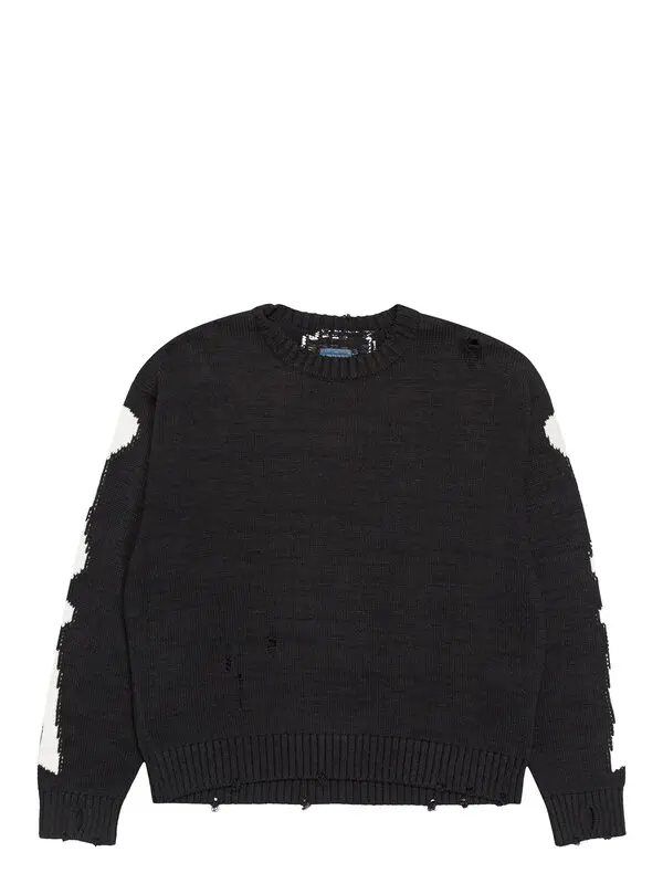 Kapital 5g Cotton Knit Bone Crewneck Sweater - Black