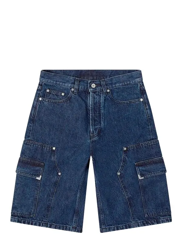 Palm Angels Metal Frame Cargo Denim Shorts - Blue