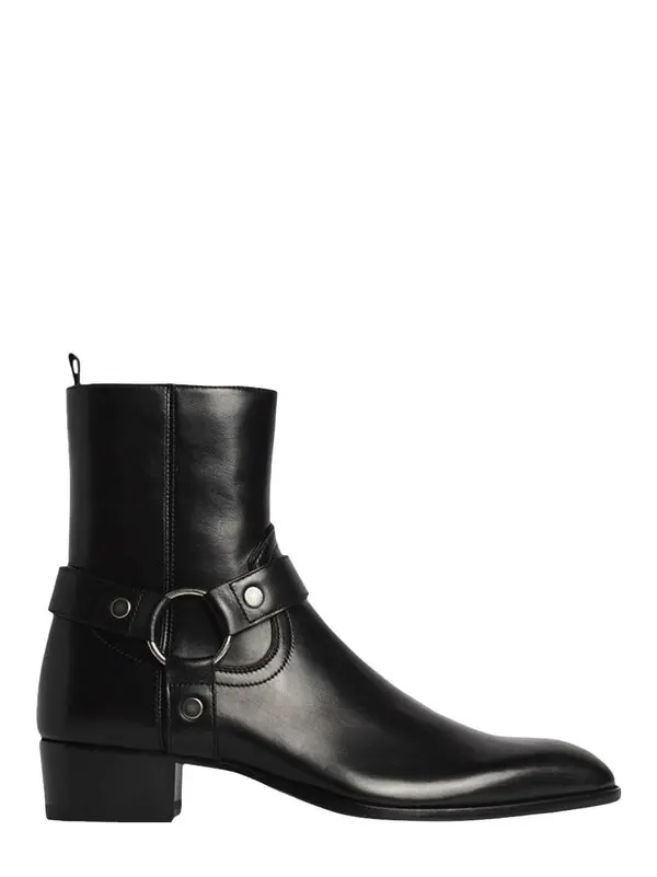 Saint Laurent Wyatt 40mm Leather Harness Boots - Black