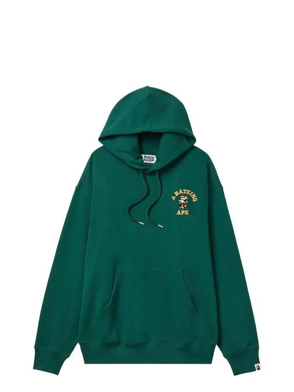 A BATHING APE 1st Camo College Logo Relaxed Fit Pullover Hoodie - Green