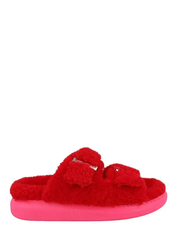 Alexander McQueen Oversized Hybrid Shearling Slides - Red
