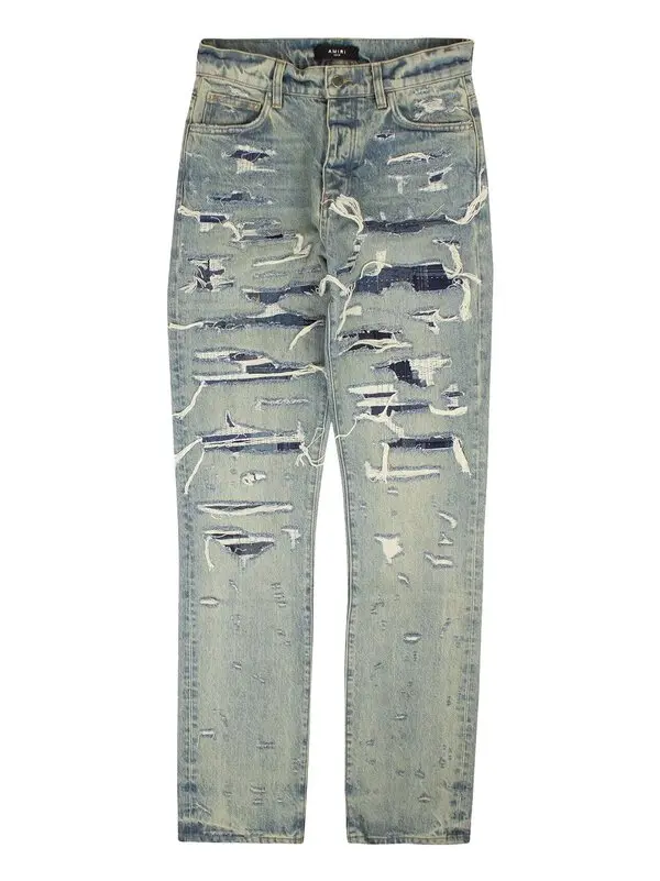 Amiri Relaxed Boro Repair Jeans - Blue